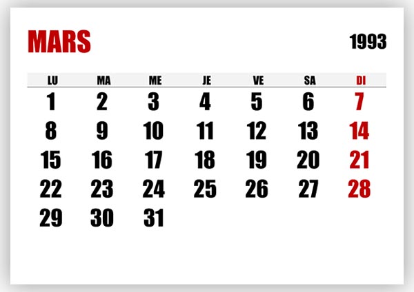 Calendrier 1993 – calendrier.su