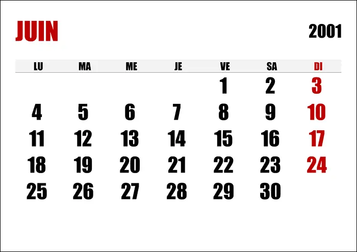 Calendrier 2001 – calendrier.su