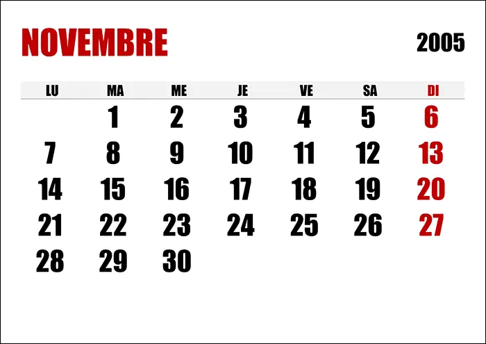 Calendrier 2005 – calendrier.su