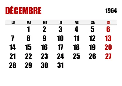 Calendrier 1964 – calendrier.su
