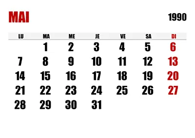 Calendrier 1990 – calendrier.su