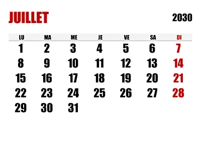 Calendrier 2030 – calendrier.su