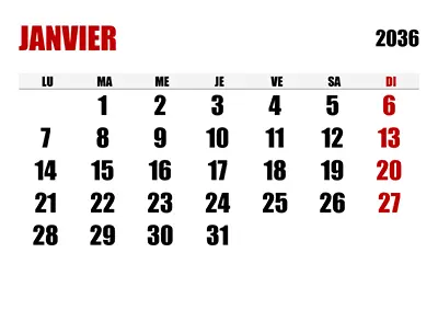 Calendrier 2036 – calendrier.su