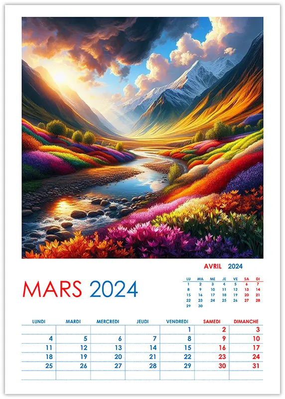 Calendrier mars 2024 avec nature à imprimer – calendrier.su